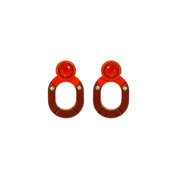 GISSA BICALHO Handmade Acrylic Earring Kit Stone Hoop And Pendant Cinnamon - Red
