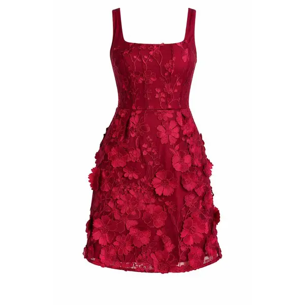GIRL IN MIND Celeste Floral Square Neck Mini Dress Berry - Red