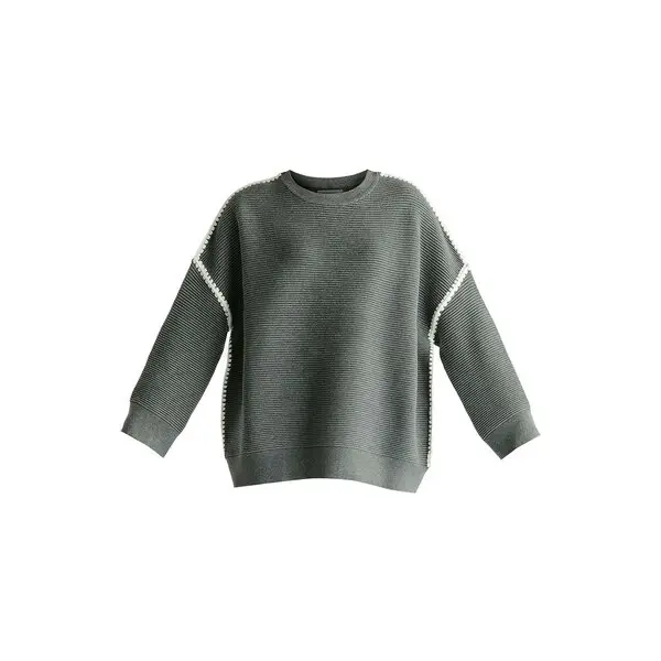 PAISIE Ribbed Jumper With Contrasting Embroidery - Grey