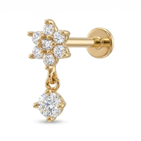 Zahav Jewelry 14k Solid 18g 8mm Flower Round Cz Cluster Flat Back Stud - Gold