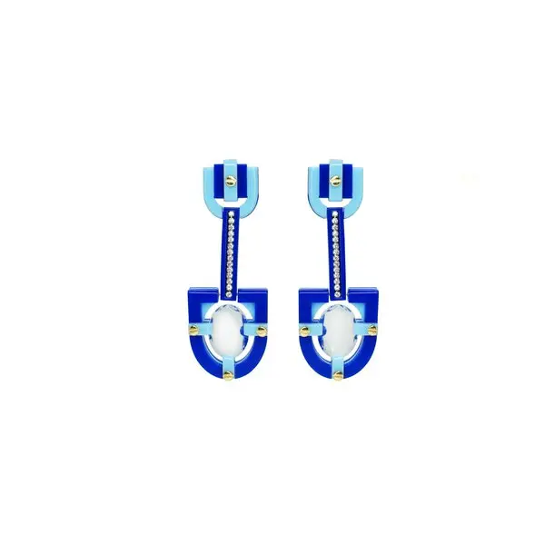 GISSA BICALHO Handmade Acrylic Earring Long Oval Cut Stone - Blue