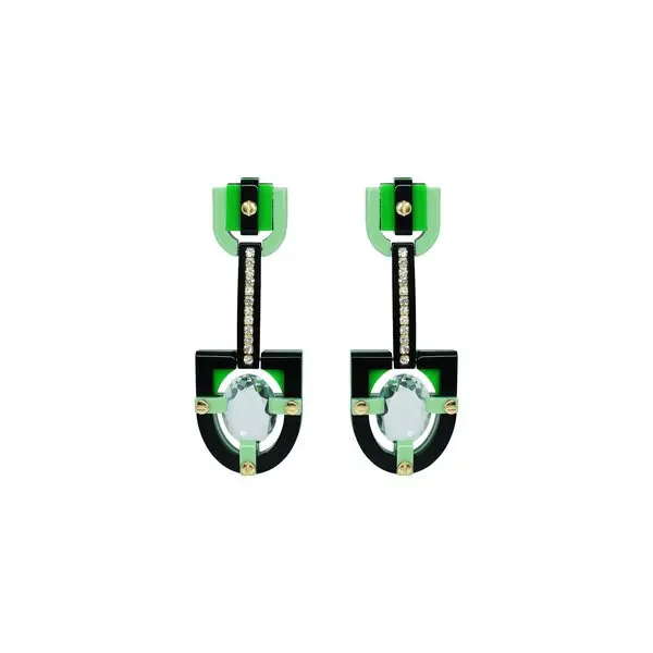 GISSA BICALHO Handmade Acrylic Earring Long Oval Cut Stone - Green