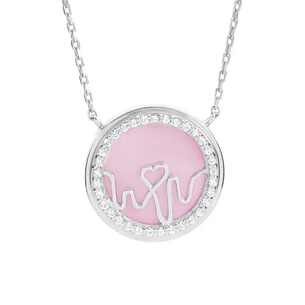 BLOOMTINE | EARTH ANGEL HQ Silver / Pink Loves Frequency™ Sterling Silver & Pink Opal Heartbeat Necklace - Silver/pink