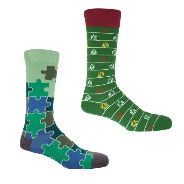 PEPER HAROW - MADE IN ENGLAND Christmas Tree & Jigsaw Socks Bundle - Green