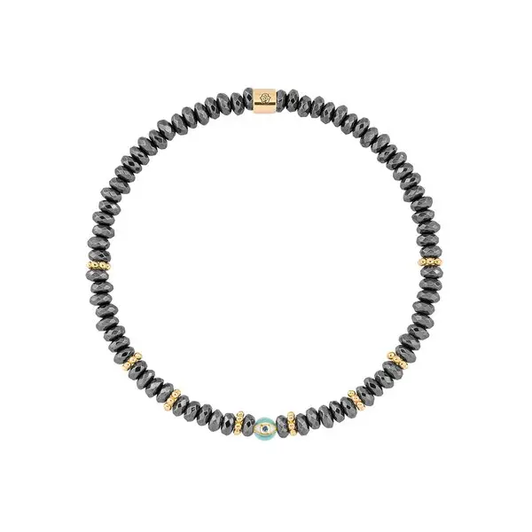 KARMA AND LUCK Earth Guardian Hematite Evil Eye Bracelet - Grey
