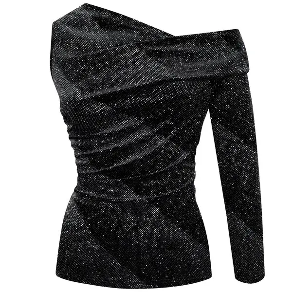 ME & THEE Black / Silver Open Season Black Velvet One Sleeve Top - Black/silver