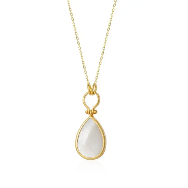 SPERO LONDON Mother Of Pearl Natural Hammared Sterling Silver Pendant Necklace - Gold