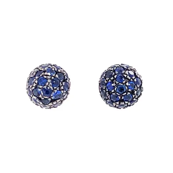 ARTISAN White / Blue 18k White Gold Stud Earrings Blue Sapphire Gemstone Beads - White/blue