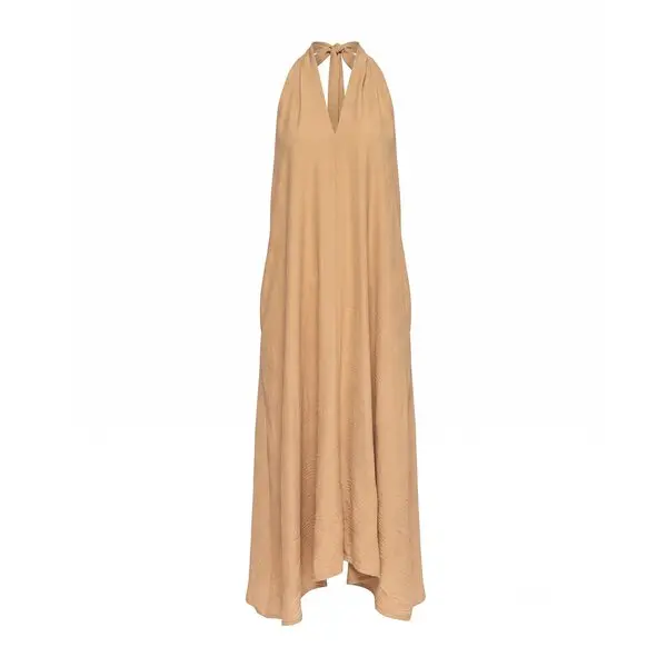 TANTRA SPAIN SL Neutrals Loose-fitting Midi Dress With A Halter Neckline Camel - Beige