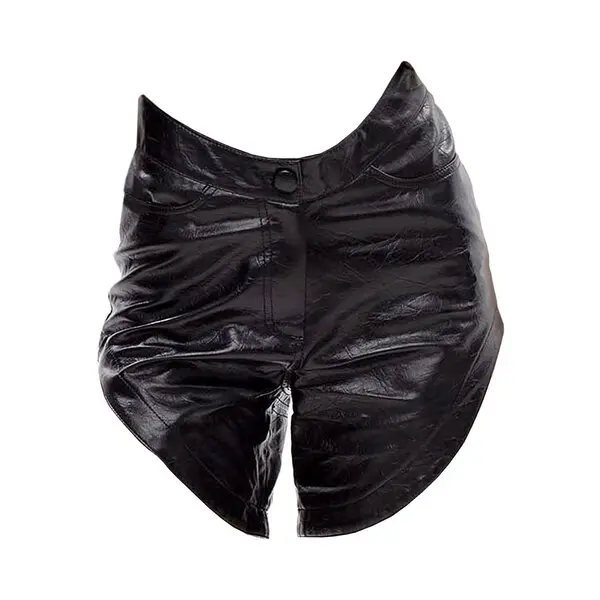 MAISON BOGOMIL Curved Cut – Asymmetric High-low Waist Leather Shorts - Black