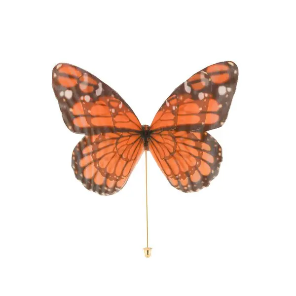 Oana Savu Gold Pin Silk Butterfly Brooch - Orange