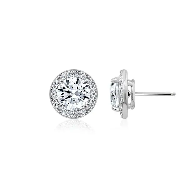 DIAMONBLISS Round Halo Stud Earrings, Two Carat - White