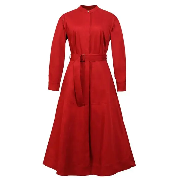 SMART AND JOY High Collar Cotton Shirt-dress - Red