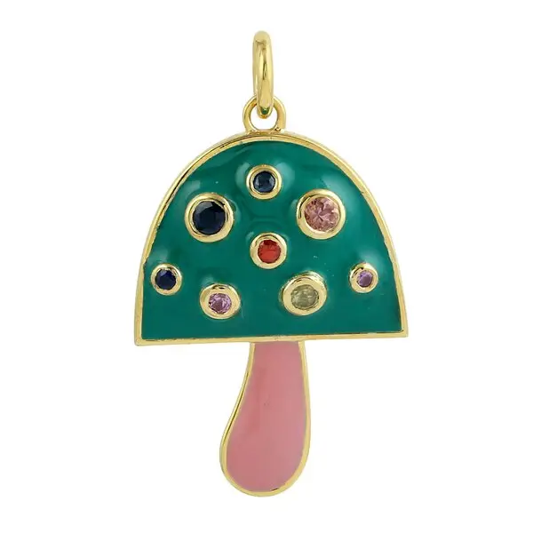 ARTISAN Multi Sapphire Mushroom Pendant In 14k Yellow With Enamel - Gold