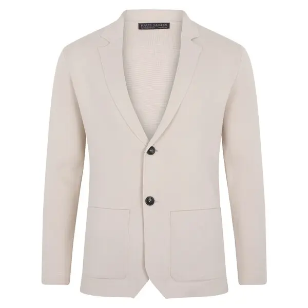 PAUL JAMES KNITWEAR Neutrals Cotton Deconstructed Knitted Gabriel Blazer Ecru - Beige