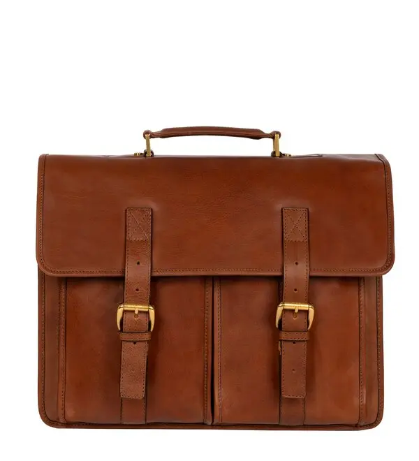 TIME RESISTANCE Leather Satchel Bag The Time Machine Cognac Brown Matte - Black/brown