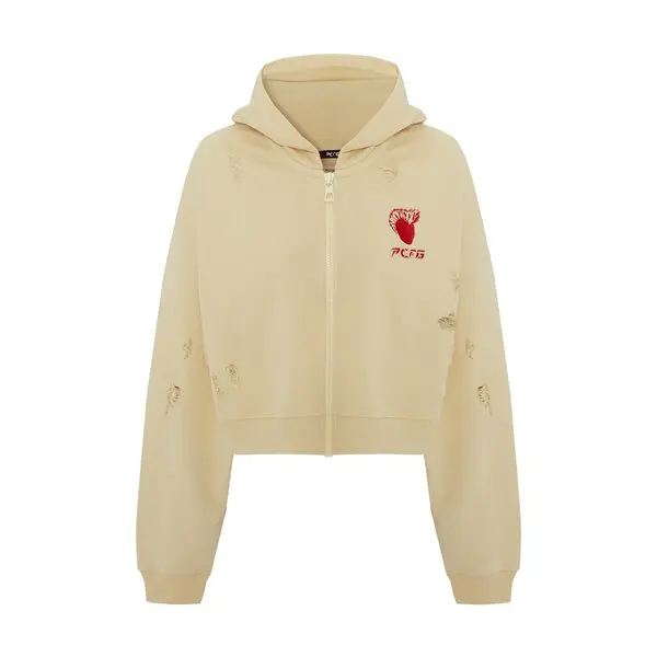PCFG Neutrals / Destroyed Zip Up Hoodie Chino - Green