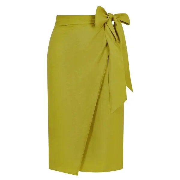 FEMPONIQ Linen & Cupro-blend Bow Tie Wrap Skirt - Green
