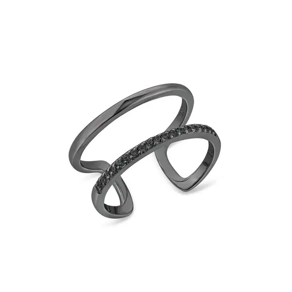 SALLY SKOUFIS Rythm Ring With Made Cz Diamond Stimulant In Premium Rhodium - Black