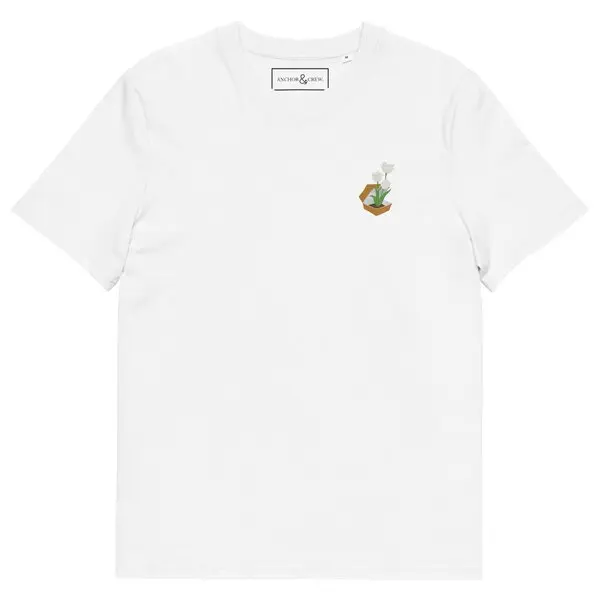 ANCHOR & CREW Tulip Garden Dystopia Organic Cotton Embroidered T-shirt - White