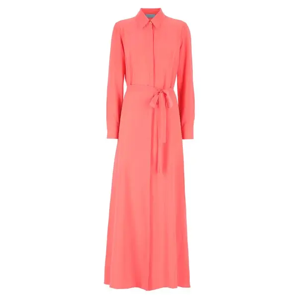 TEODORA MILANO Portofino Silk Chemisier Long Dress Coral - Orange