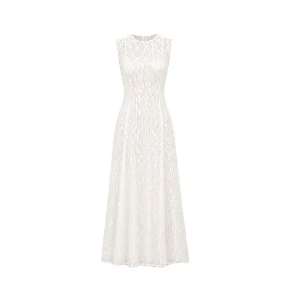 DECOLET THE LABEL Alaya Lace Dress In Chantilly Ivory - White