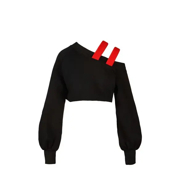IOANA CIOLACU Black / Red Mixed Cold Shoulder Top - Black/red