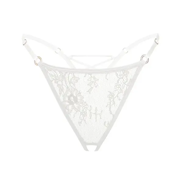 MONIQUE MORIN LINGERIE Moonstruck Thong Ouvert Crystal - White