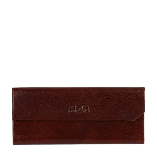 TIME RESISTANCE Foldable Leather Glasses Case The Riddle Of The Sands - Brown