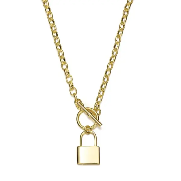 GENEVIVE Rachel Glauber Plated Locket Charm Toggle Clasp Necklace - Gold