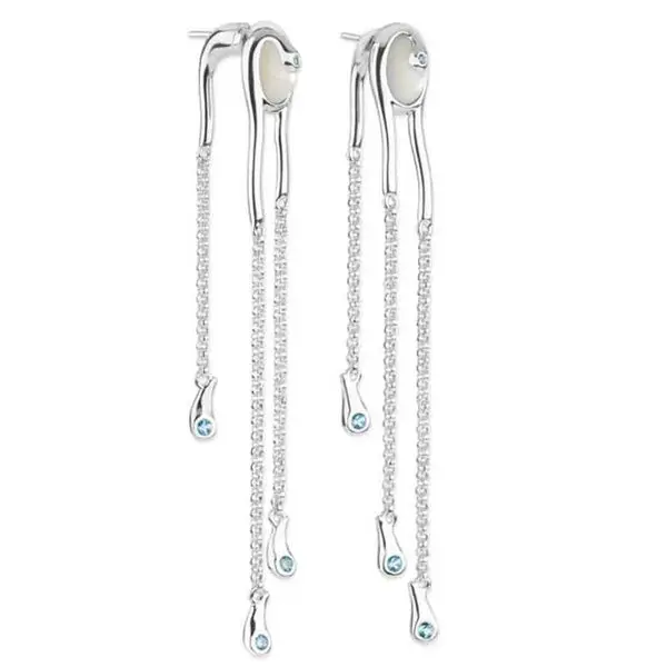 LUCY QUARTERMAINE Sterling Pearl Drop Earrings With Blue Swarovski Crystals - Silver