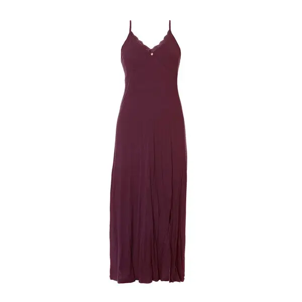 PRETTY YOU Bamboo Lace Midaxi Chemise In Bordeaux - Red