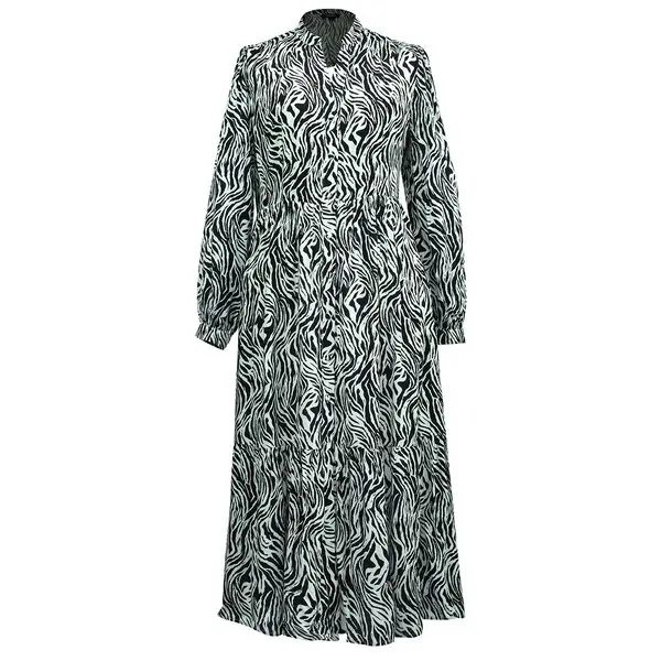 SMART AND JOY V Neckline Micro Print Shirt Dress - Black