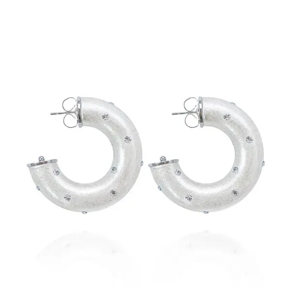 SAULE LABEL Alba Hoops In Jet Frost - Silver