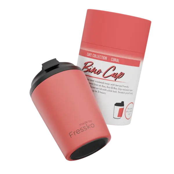 Fressko Bino 8oz / 227ml Reusable Coffee Cup, Stainless Steel Coral - Orange