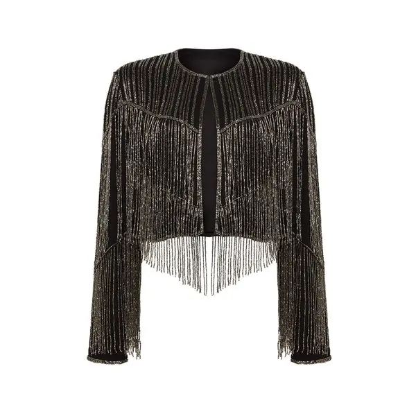 ROSE & NANCY Black / Grey Scarlett Fringe Jacket - Black/grey