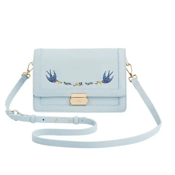 FABLE ENGLAND Bird Embroidered Foldover Bag - Blue