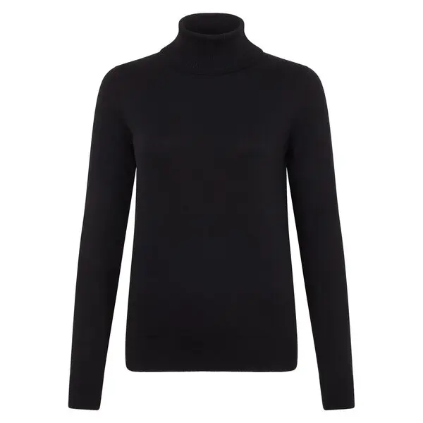 PAUL JAMES KNITWEAR Ultra Fine Cotton Terri Roll Neck Long Sleeve Jumper - Black