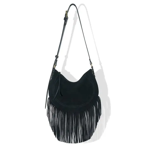 KIM FOLEY Suede Fringe Shoulder Bag - Black
