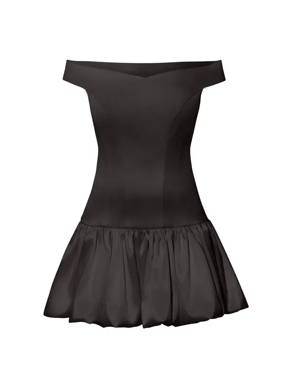 TIA DORRAINE Off-shoulders Satin Balloon Dress - Black