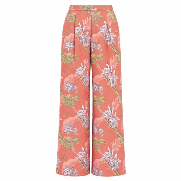 MANUELA CABRALES Floral Print Wide Leg Trousers - Red