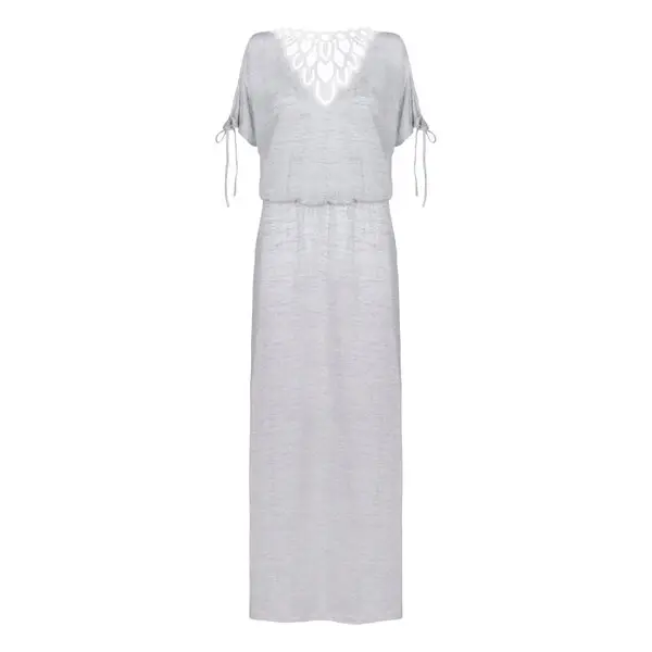OH!ZUZA NIGHT&DAY Long Dress With Embroidery And Open Back Melange - Grey