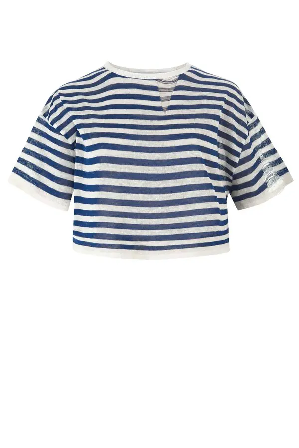 SALANIDA Energia 100% Linen Crop Top Navy - Blue