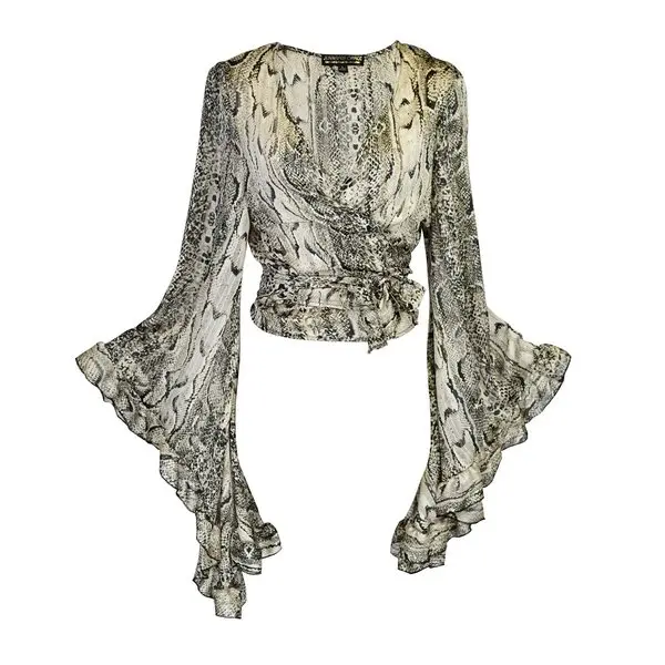 JENNAFER GRACE Boogie Muse Wrap Top In Python - Black