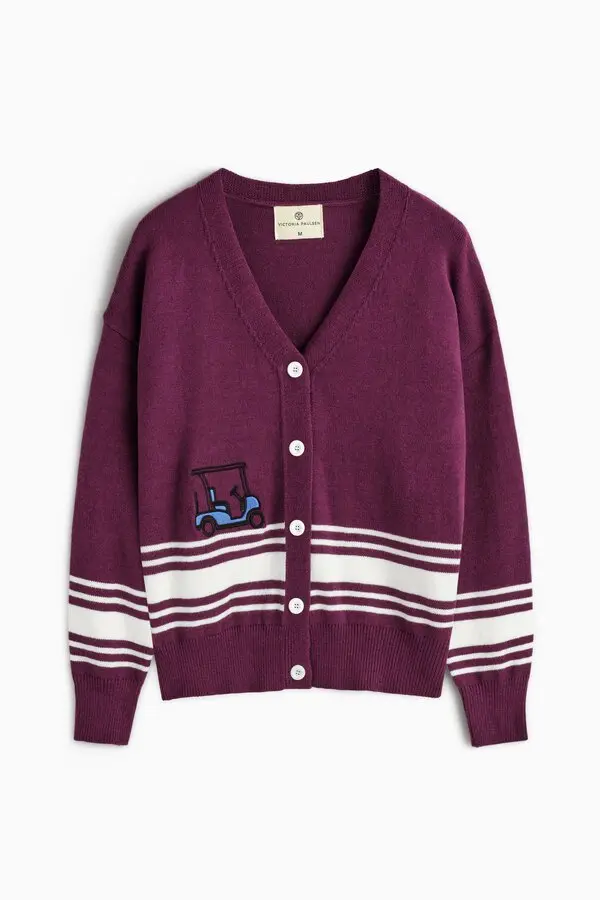 VICTORIA PAULSEN Sophie Stripe Cardigan Burgundy - Red