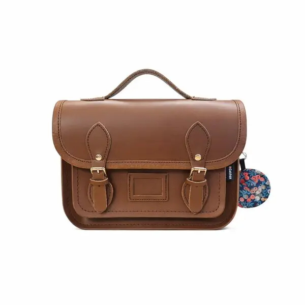 ZATCHELS Floral Lined Leather Midi Satchel Chestnut - Brown