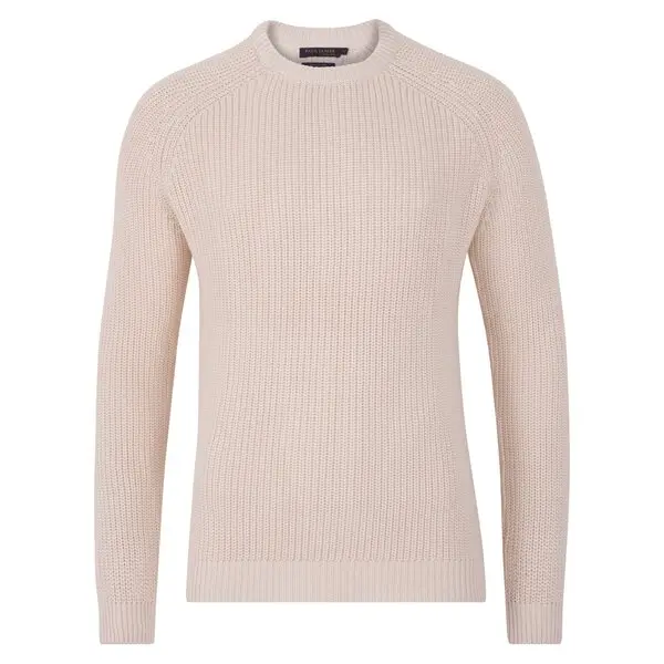 PAUL JAMES KNITWEAR Neutrals Heavyweight Cotton Clark Fisherman Rib Knit Jumper Ecru - Beige