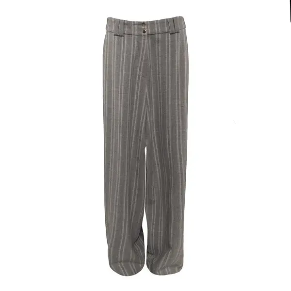 VESTIAIRE D'UN OISEAU LIBRE Stripes Wool Trousers - Grey