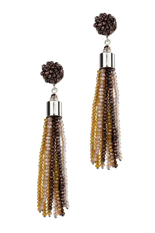 Saachi Multi Colored Crystal Tassel Earring - Blue