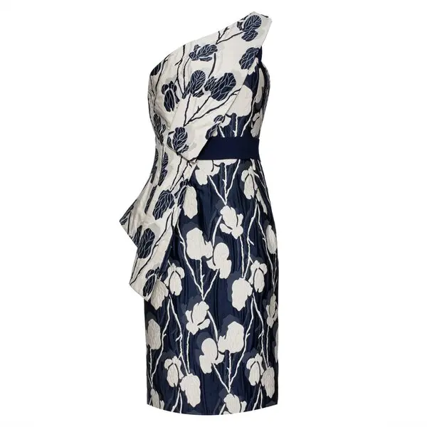 SMART AND JOY Sculptural Flower Jacquard Bustier Dress - Blue